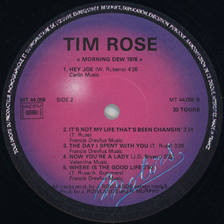 Tim Rose LP Morning Dew 1976 label Les Disques Motors # MT 44056 ...
